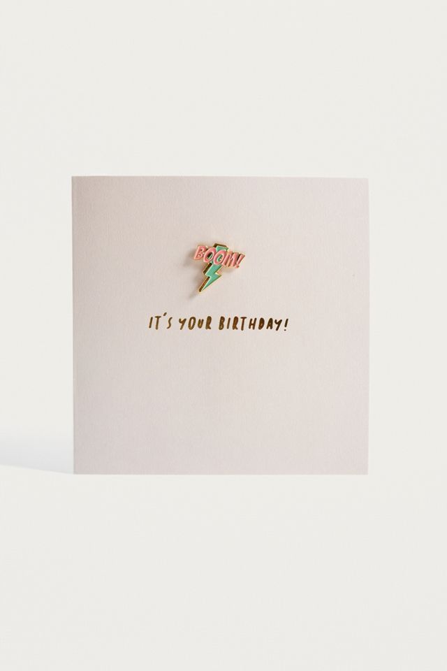 Redback Cards Boom It’s Your Birthday Pin Badge Card | Urban Outfitters UK