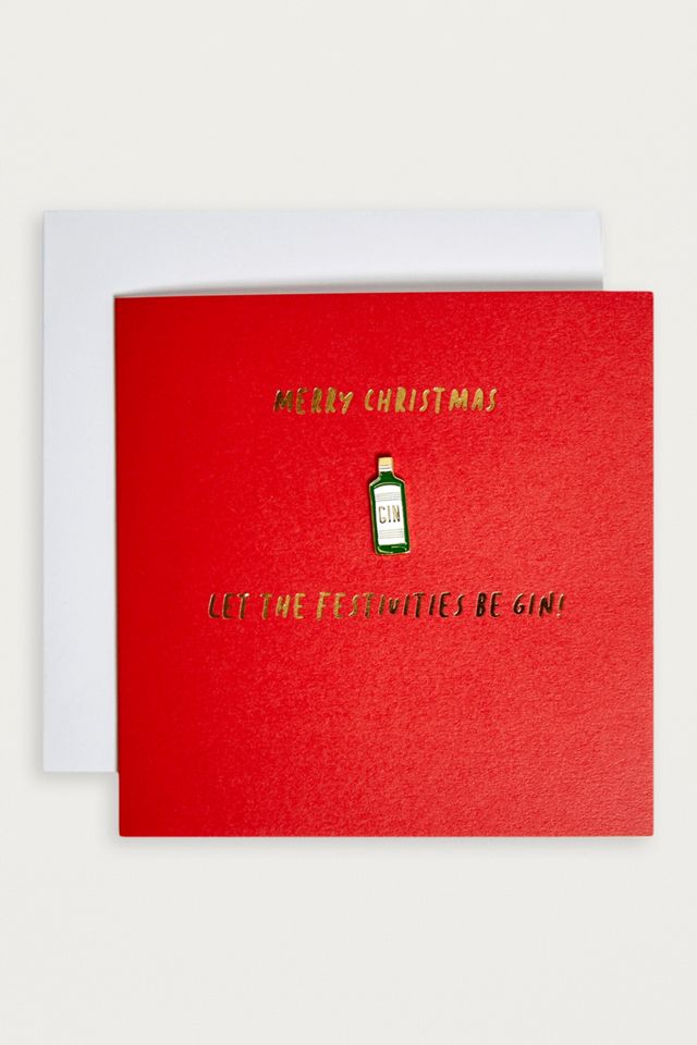 Redback Cards Gin Pin Badge Christmas Card | Urban Outfitters UK