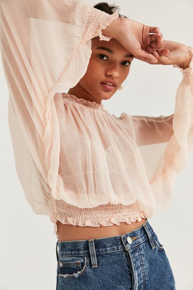 Kimchi Blue Sheer Smocked Mock-Neck Top | Urban Outfitters UK