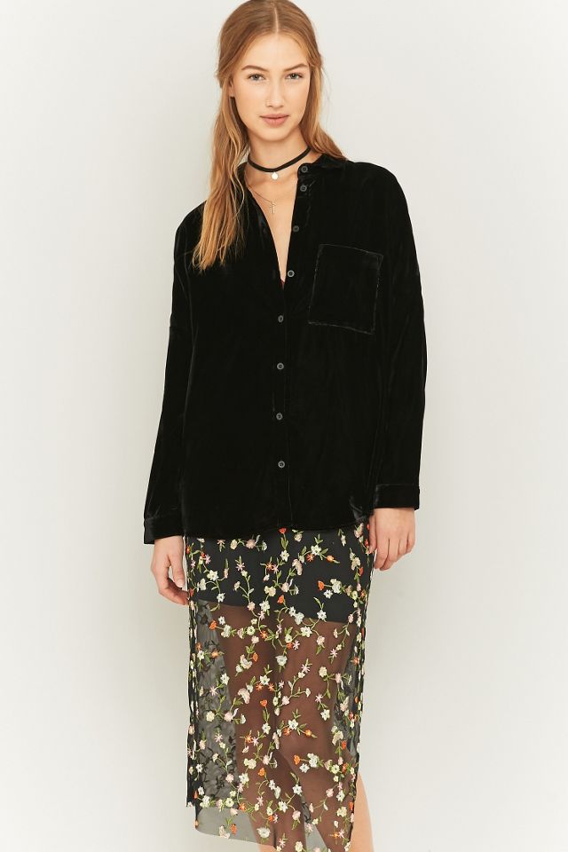 Sparkle & Fade Black Velvet Shirt | Urban Outfitters UK