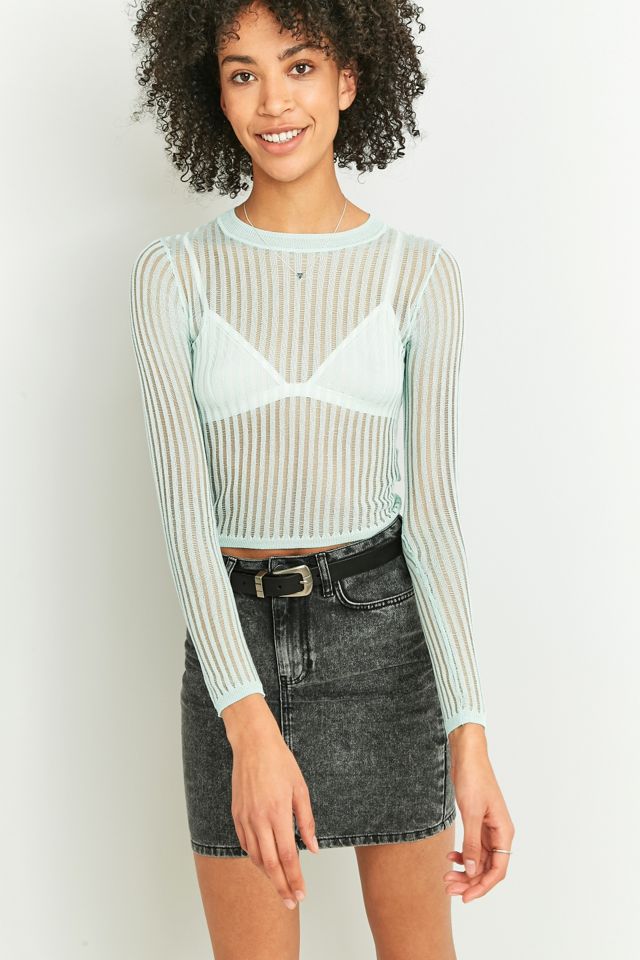 Light Before Dark Sheer Ladder Crew Neck Top | Urban Outfitters UK