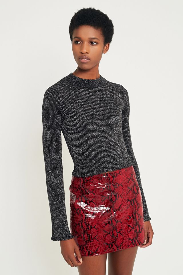 Sparkle & Fade Metallic Cropped Lettuce Hem Jumper | Urban Outfitters UK