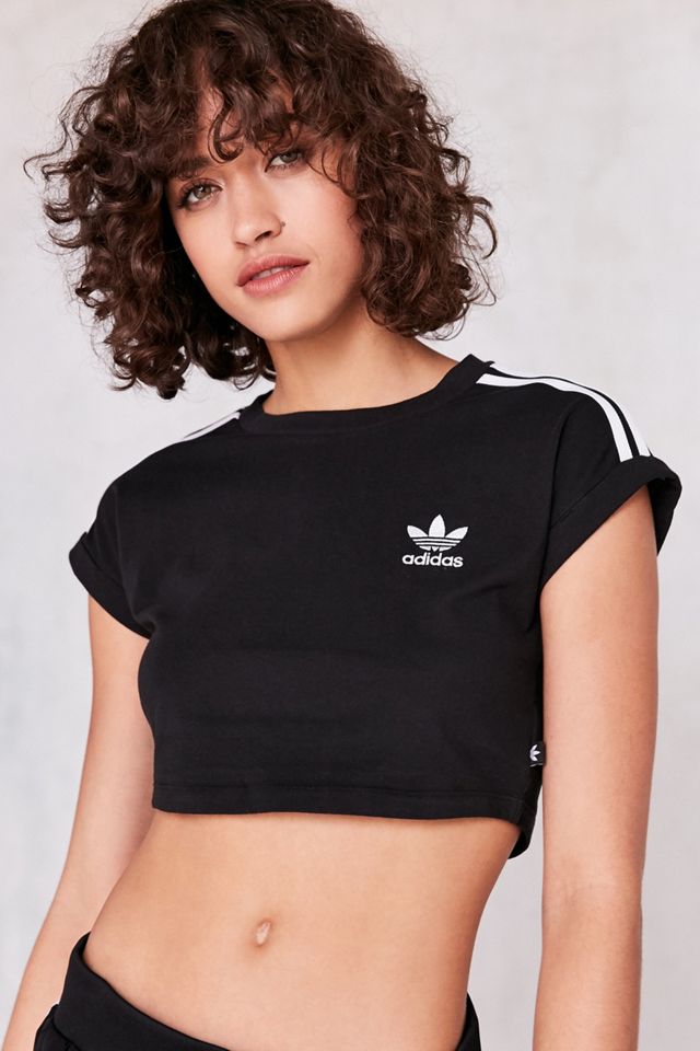 adidas Originals 3 Stripe Black Crop Top | Urban Outfitters UK