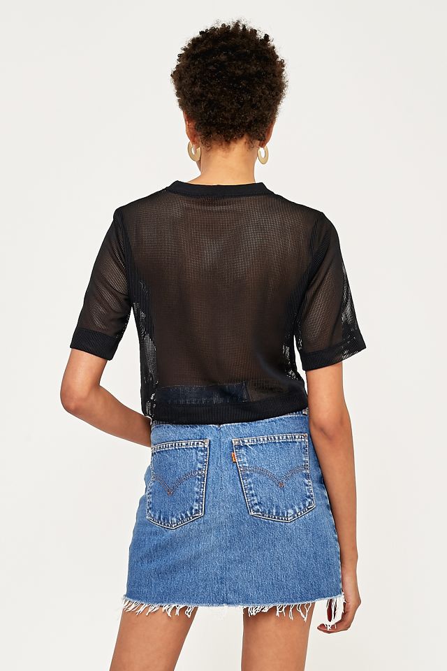 Nike Black Mesh Swoosh Panel Cropped T-Shirt | Urban Outfitters UK
