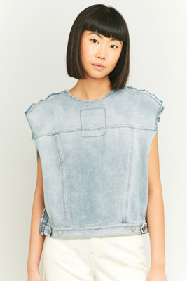 MM6 Sleeveless Frayed Grey Denim Top | Urban Outfitters UK