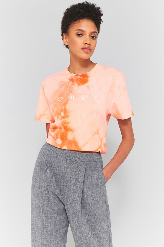 Obey Bleached Orange Tie Dye T-Shirt | Urban Outfitters UK