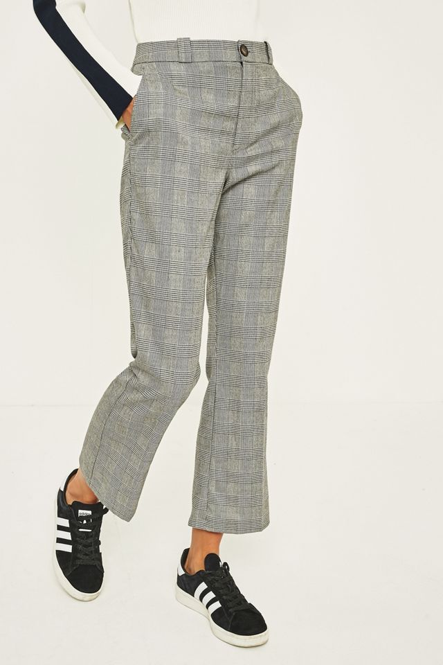 Light Before Dark Grey Checked Kick Flare Trousers | Urban Outfitters UK