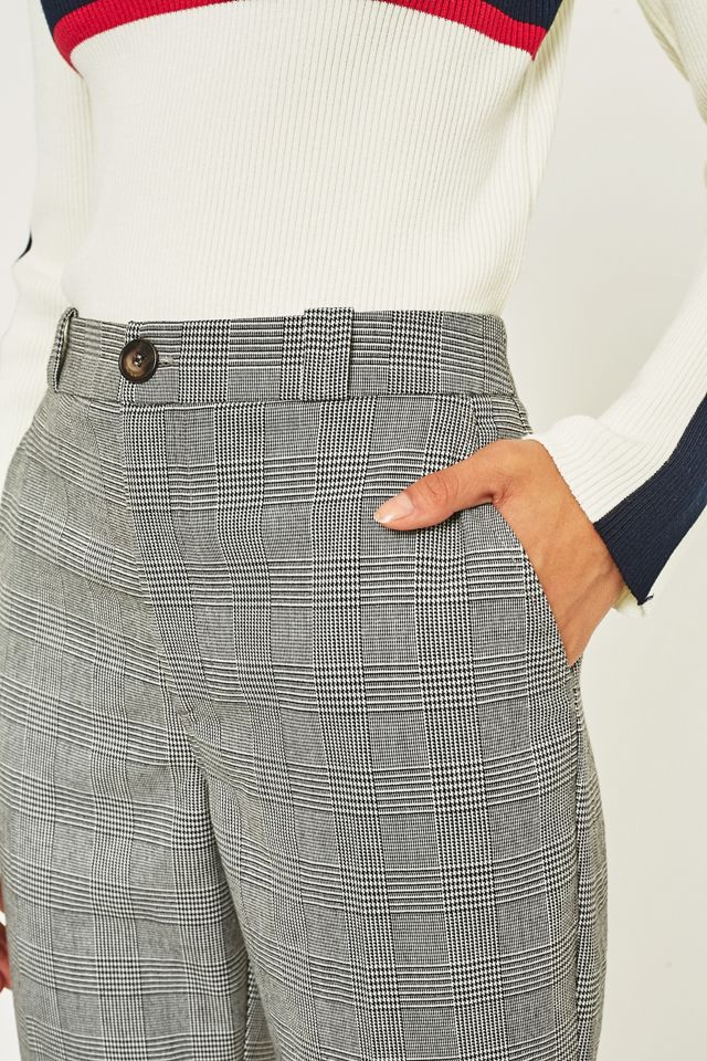 Light Before Dark Grey Checked Kick Flare Trousers | Urban Outfitters UK