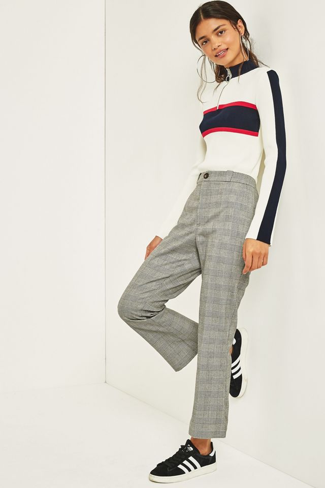 Light Before Dark Grey Checked Kick Flare Trousers | Urban Outfitters UK