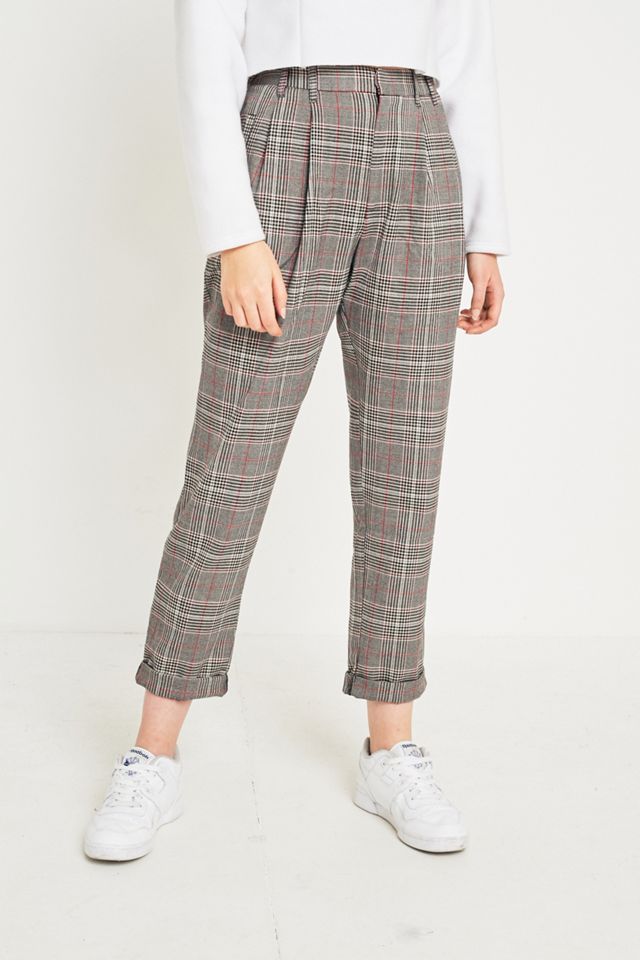 Light Before Dark Red Checked Pleated Front Trousers | Urban Outfitters UK