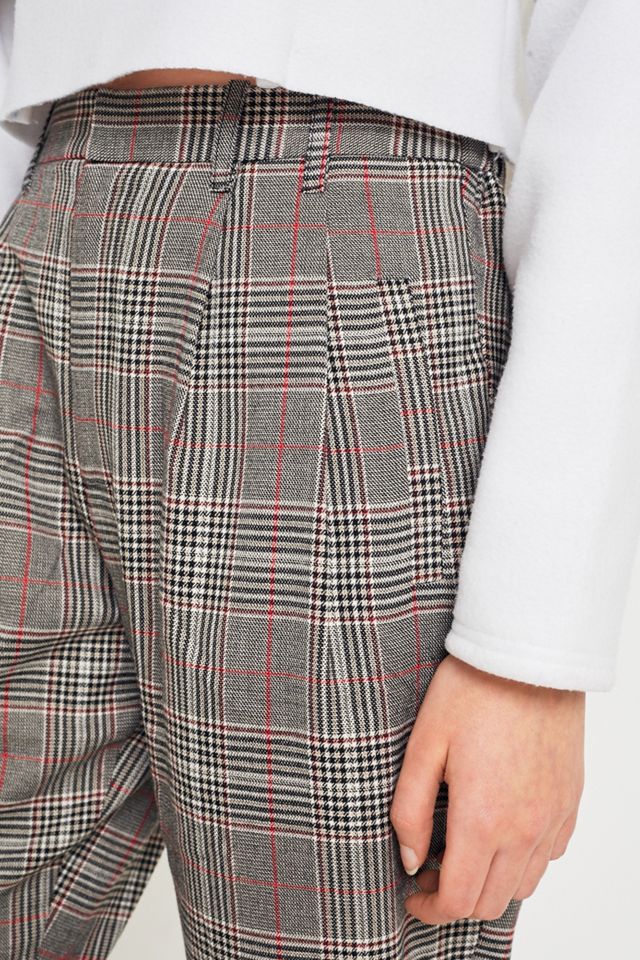 Light Before Dark Red Checked Pleated Front Trousers | Urban Outfitters UK