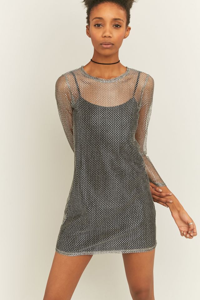 Sparkle & Fade Chainmail Long Sleeve Silver Dress | Urban Outfitters UK