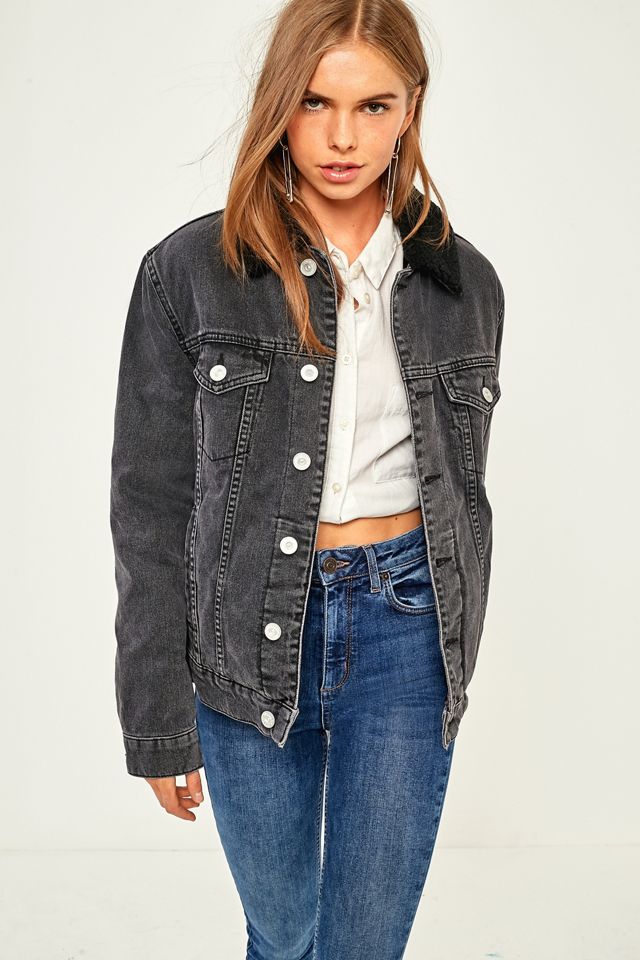 BDG Western Borg-Lined Black Denim Jacket | Urban Outfitters UK