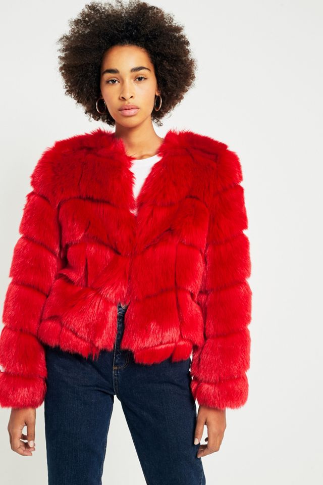 Jakke Red Faux Fur Puffer Jacket | Urban Outfitters UK