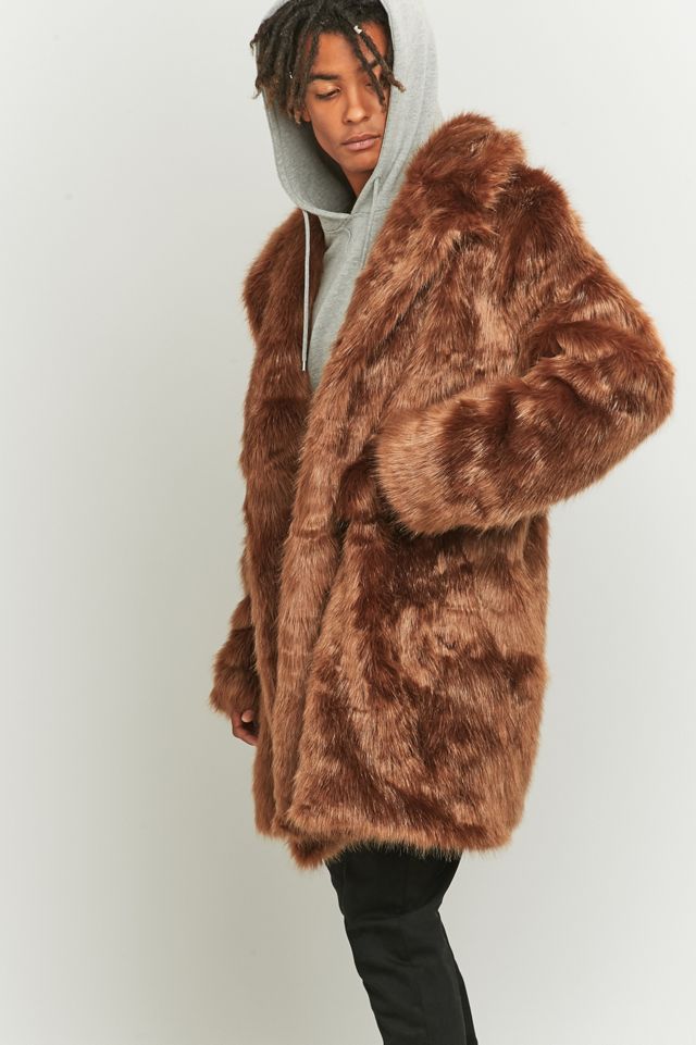 The New County Brown Faux Fur Long Coat | Urban Outfitters UK