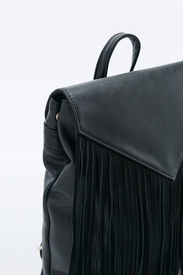 Black Suede Fringe Backpack | Urban Outfitters UK