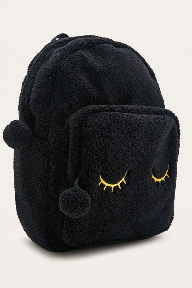 Black Shearling Eyes Backpack | Urban Outfitters UK